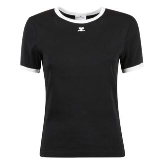 Courr&egrave;ges Kurzarm Strick T-shirt - - Tops - Damen - Schwarzk - M