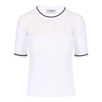 Iceberg Femme, Pulls, Blanc, Taille: 38 FR Pull ras du cou en coton avec rayures et ajours