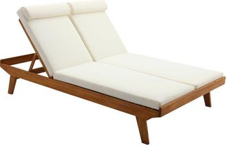 Miliboo Miliboo - Bain de soleil double avec dossiers multipositions beige et bois massif L127 cm caracas