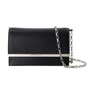 Alexander McQueen Womens Mini Cross Bar Clutch Black Lambskin