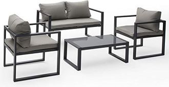 Happy Garden Salon de Jardin Ibiza en Tissu Gris 4 Places - Aluminium Anthracite