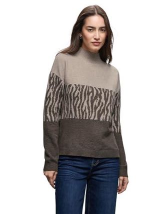 Street One 3016800 Pull Jacquard Color-Block, Dark Nomad Brown Mel, 42 Femme