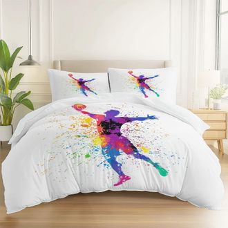 Generic Bettwäsche Set 135 x 200 cm 2 teilig Bettbezug Mikrofaser Bettwäsche Deckenbezug mit Sport Abstrakt Handball Motiv - 1 Flauschige Bettdeckenbezug und 