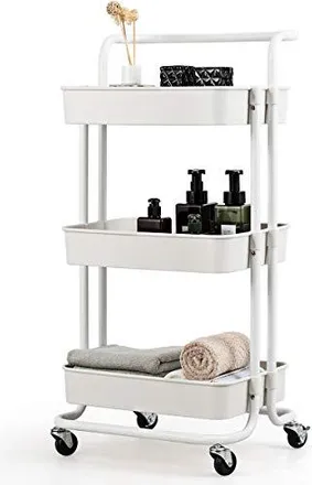 Giantex Chariot de Rangement &agrave; 3 Niveaux avec 3 Paniers, Chariot de Cuisine Service avec 4 Roues Universelles & 2 Freins, Desserte &agrave; roulettes pour Cuisine, S