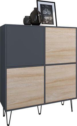 Vladon Highboard Havana V2, Kommode mit 4 Türen und 8 geschlossenen Fächern, Kommode Made in Germany, Anthrazit matt/Eiche sägerau (104 x 124 x 35 cm)