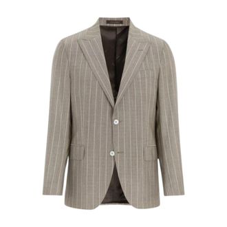 Oscar Jacobson Gestreifter Brauner Wollblazer - - Jackets - Herren - Grau - XL