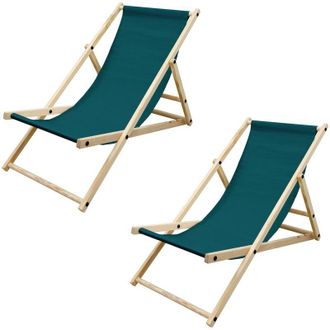 ECD Germany Ecd Germany - Lot de 2 Chaises Longues Pliantes en Bois Chiliennes, Vert Fonc&eacute;, Dossier R&eacute;glable, 3 Positions de Couchage, jusqu&agrave; 120kg, Bain de