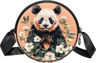 Generic Sac &agrave; bandouli&egrave;re rond pour femme, motif panda, petit sac &agrave; bandouli&egrave;re avec fermeture &eacute;clair, bretelles r&eacute;glables, sac &agrave; main rond d&eacute;contract&eacute; pour f