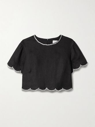 Zimmermann Verkürztes Crush Oberteil Aus Leinen - Schwarz