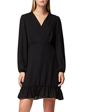 Truth & Fable Marque Amazon - TRUTH & FABLE Mini Robe Trapèze en Mousseline Femme, Noir (Black), 40, Label:M