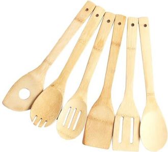 Generic Lot de 6 cuillères en bois antiadhésives pour la cuisine - Cuillères en bois de teck naturel anti-rayures - Support dustensiles de cuisine pour (beige