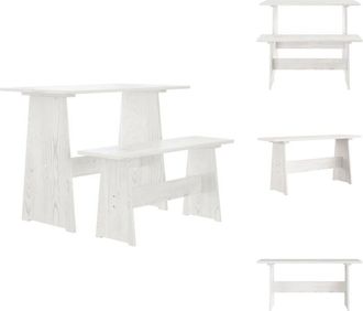 vidaXL Esstisch mit Bank reine Weiß Massivholz Kiefer - Esstisch - Holztisch - Kiefernholztisch - Weißer Esstisch - Essgruppenset