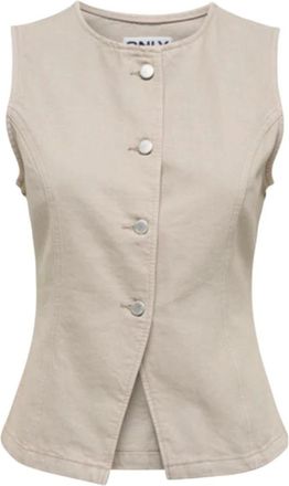 Only Only, Femme, Vestes, Beige, Taille: 42 FR Gilet sans Manches en Coton avec Fermeture Boutonn&eacute;e