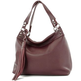 modamoda.de T201 Damen Leder Schultertasche Handtasche handmade in Italy, Farbe:Bordeauxviolett