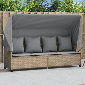 vidaXL Vidaxl - Sonnenliege mit Dach und Kissen Beige Poly Rattan