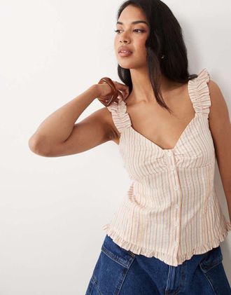 Gina Tricot Gina Tricot - &Auml;rmellose R&uuml;schenbluse mit pfirsichfarbenen Streifen-Mehrfarbig