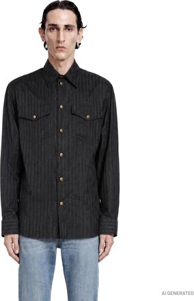 Versace Greca Pinstripe Cotton Silk Shirt