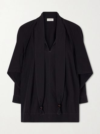 Christophe Lemaire Blouse En Cr&ecirc;pe De Coton Froiss&eacute; &Agrave; Perles Et &Agrave; Foulard - Noir