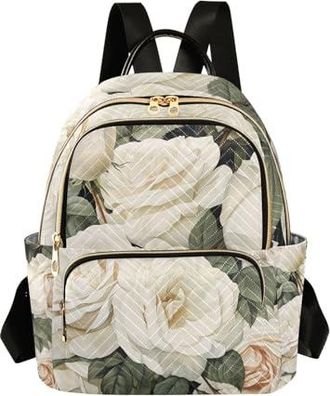 Mnsruu Mini sac à dos pour femme - Motif rose blanche - Rétro - Petit sac à dos tendance - Sac à dos décontracté, Multi591, M