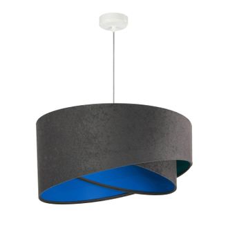 Licht-Erlebnisse H&auml;ngelampe Stoff Metall in Wei&szlig; Grau Blau Esszimmer Esstisch 50 cm E27 Doppelschirm Design Pendelleuchte Wohnzimmer BRANDO
