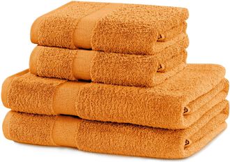 Decoking 4er Set Baumwolle Qualität 525g/m² 2 Handtücher 50x100 cm und 2 Badetücher 70x140 cm orange saugfähig Marina