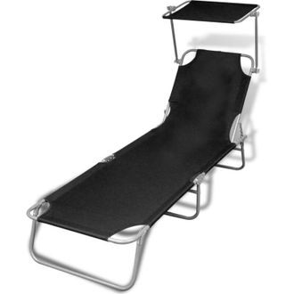 vidaXL Vidaxl - Chaise longue pliable avec auvent acier et tissu noir