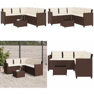 vidaXL Gartensofa in L-Form mit Tisch und Kissen Braun Poly Rattan - Gartensofa - Outdoor-M&ouml;bel - Lounge Set - Terrassenm&ouml;bel - Esszimmerset - Home & Living
