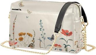 Mnsruu Sacs à bandoulière en cuir pour femme, motif fleurs et papillons dessinés à la main