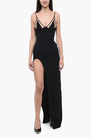 DAVID KOMA Asymmetric Maxi Dress with Mesh Details David Koma