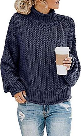 Onsoyours Femme Casual Pull à Manche Longue Sweater Simple Chaud Chic Pull en Tricot Blouse Tops Haut Pullover Automne Hiver A Marine 46