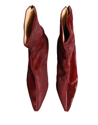 Dolce & Gabbana Womens Burgundy Mid Calf Boots Shoes Fur