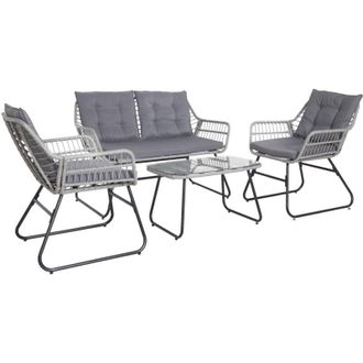 SVITA Capri Balkonm&ouml;bel-Set Polyrattan Sitzgruppe Outdoor 4-tlg. Gartenlounge Hellgrau/Dunkelgrau - Svita