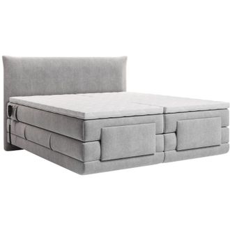 Vente-Unique Ensemble complet boxspring t&ecirc;te de lit + sommiers relaxation &eacute;lectrique + matelas + surmatelas - 2 x 90 x 200 cm - Tissu - Gris clair - ZANORO de