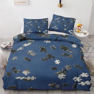 Generic Bettw&auml;sche 135x200 cm Puzzle 3 Teilig Bettbezug 135 x 200 Blaue Muster Bettw&auml;sche-Sets 3D Weiche Mikrofaser Bettbezug Set mit Rei&szlig;verschluss + 2 Kisse