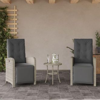 vidaXL Gartensessel mit Fu&szlig;teil 2Stk. Verstellbar Hellgrau Poly Rattan - Vidaxl