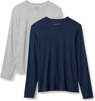 Amazon Essentials Maillot de Corps en Modal Ultra Doux à Manches Longues Homme, Lot de 2, Bleu Marine/Gris Medio Mezcla, XXL
