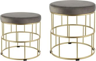 Eglo Living 2er Set Hocker Mashike, elegante Sitzhocker, runde Couch Beistellhocker, Pouf aus Samt in Braun und Metall in Messing-Gebürstet, Samthocker ø