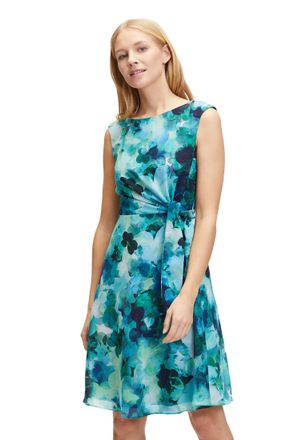 Vera Mont Damen Cocktailkleid mit Bindegürtel 44, Khaki/Blau
