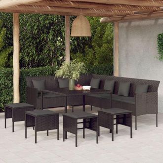 vidaXL Vidaxl - Ensemble &agrave; d&icirc;ner de jardin et coussins 6pcs noir r&eacute;sine tress&eacute;e
