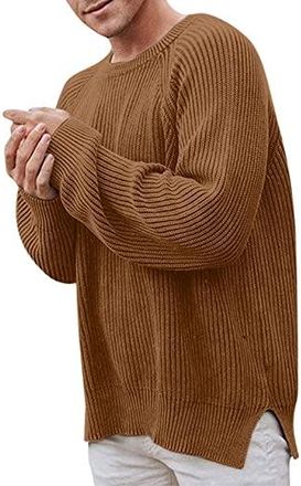 Generic MODSGUE Pull en tricot pour homme - Col rond - Tricot fin - Manches longues - Pull daffaires - Coupe ajust&eacute;e - Haut basique - Pull de travail - Pull l