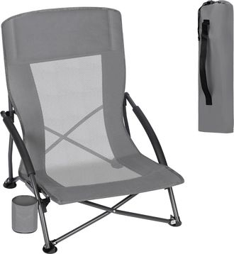 Woltu Strandstuhl Klappbar, Campingstuhl Leicht Faltbar, Klappstuhl Strand, Gepolsterte Armlehnen, Mesh-R&uuml;ckenlehne, Mit Getr&auml;nkehalter Tragetasche, F&uuml;r Str