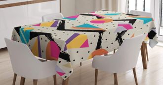 Abakuhaus Indie Tischdecke, 80er Jahre Funky Memphis Mode, F&uuml;r den Inn und Outdoor Bereich geeignet Waschbar Druck Klar Kein Verblassen, 140 x 170 cm, Mehrfarbi