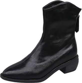 Generic Bottines &agrave; bout pointu pour femme - Bottes courtes en similicuir avec fermeture &eacute;clair &agrave; larri&egrave;re pour un enfilage facile et un retrait facile, talon 