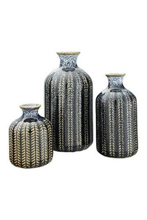 Creative Co-op Creative Co-Op Vase mit Prägung aus Steingut, reaktiv, glasiert, 3 Größen, Blau