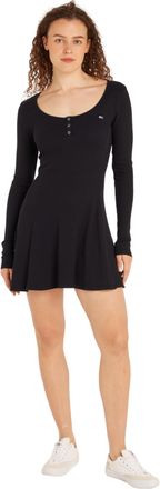 Tommy Jeans Damen Kleid Flare Dress Langarm, Schwarz (Black), L