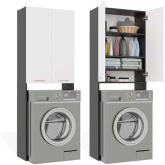 Topeshop POLA - Meuble de Salle de Bain au-dessus du Lave-linge - Anthracite / Blanc - 64 x 30 x 180 cm