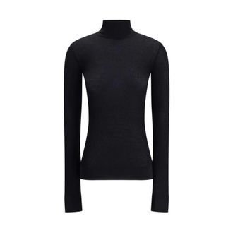Christophe Lemaire Femme, Pulls, Noir, Taille: 42 FR Wool Knit Long Sleeve Top