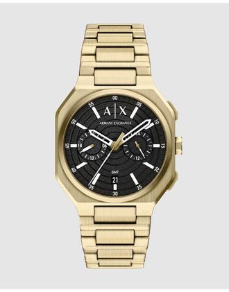 A|X Armani Exchange montre en acier inoxydable dor&eacute; &agrave; double fuseau horaire Bass en or