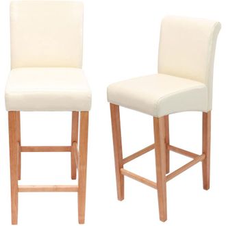 Hhg 2er-Set Barhocker 717, Barstuhl Tresenhocker creme, helle Beine, Leder