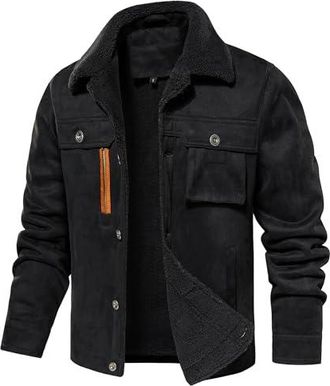 Feoya Veste dhiver Homme Simili Daim Doublure en Polaire Veste Chaude Manteau Cargo avec Col en Fourrure Synthétique Transition Coupe-vent lextérieur Bomber